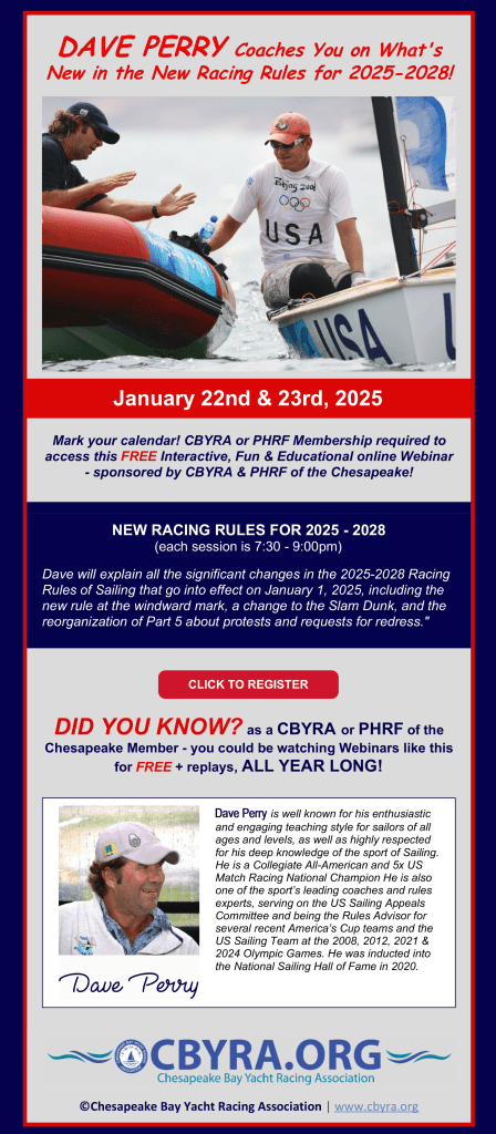 Rules Expert Dave Perry’s Webinar on New Rules for 2025 – 2028 is January 22 & 23 – CBYRA